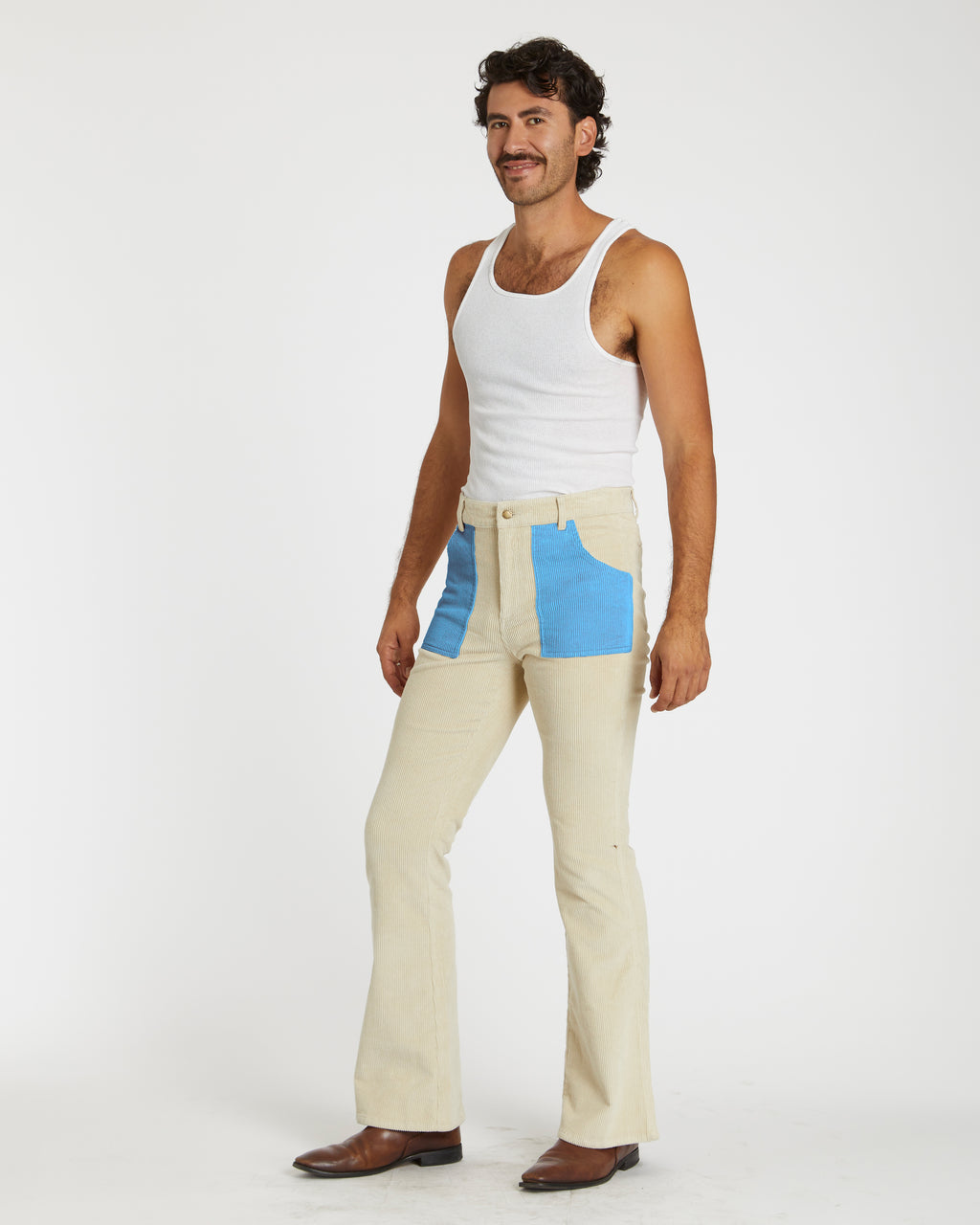 Men's Cream Bell Bottoms | Blue Details | Hammies